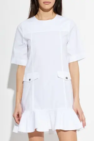 GANNI Frilled Hem Cotton Blend Dress