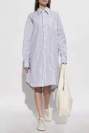 Ami Striped Shirt Dress - White