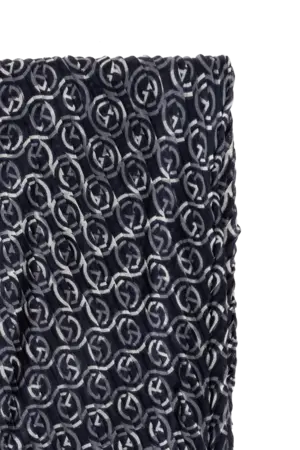 Giorgio Armani Pleated Scarf With Monogram - Navy Blue