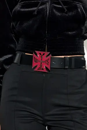 Vetements Leather Belt With Maltese Cross Buckle