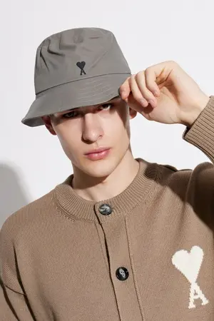 AMI Paris Bucket Hat With Embroidered Logo - Grey
