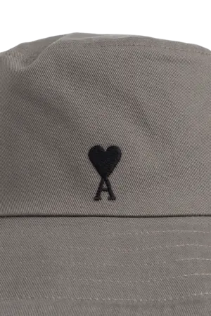 AMI Paris Bucket Hat With Embroidered Logo - Grey