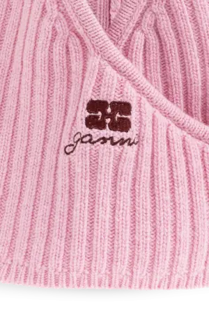 GANNI Balaclava With Embroidered Logo - Pink