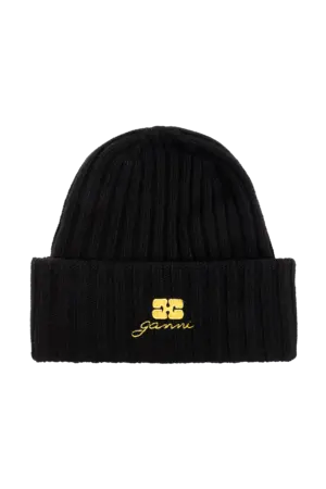GANNI Cap With Embroidered Logo - Black