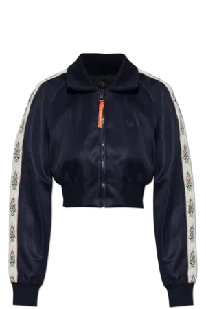 Etro Cropped Zip-up Sweatshirt With Embroidered Logo - Navy Blue