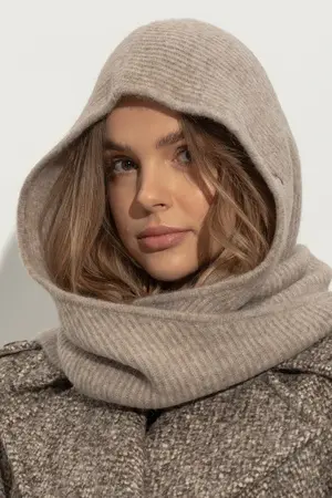 GANNI Wool Hood With Ties - Beige