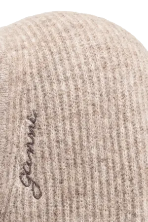 GANNI Wool Hood With Ties - Beige