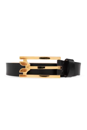 Victoria Beckham Leather Belt With Gold Tone Buckle - Black