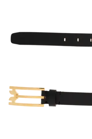 Victoria Beckham Leather Belt With Gold Tone Buckle - Black