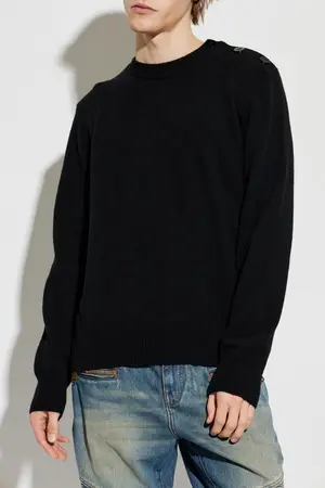 Balmain Crew Neck Fine Knit Sweater - Black