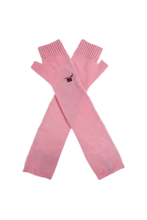 GANNI Long Fingerless Knit Gloves - Pink