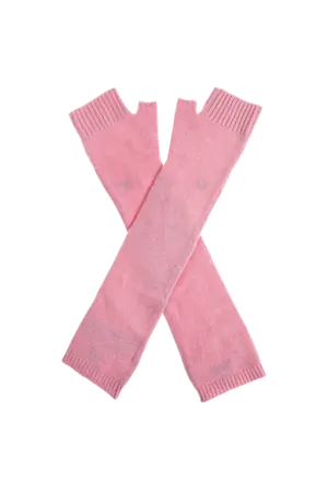 GANNI Long Fingerless Knit Gloves - Pink