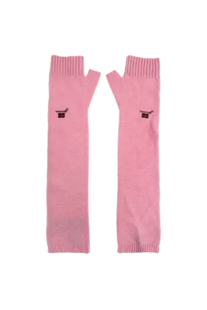 GANNI Long Fingerless Knit Gloves - Pink