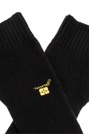 GANNI Long Fingerless Gloves - Black