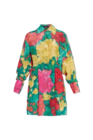 Balmain Floral Silk Mini Shirt Dress - Multicolour