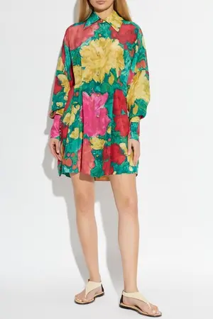Balmain Floral Silk Mini Shirt Dress