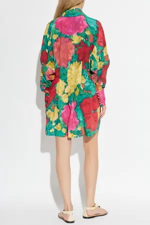 Balmain Floral Silk Mini Shirt Dress