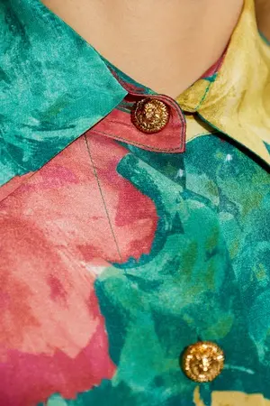 Balmain Floral Silk Mini Shirt Dress