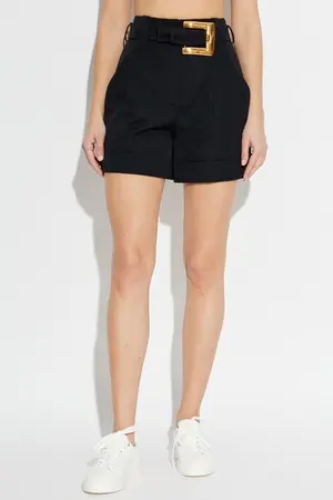 Balmain Wool Shorts With Belt - Black