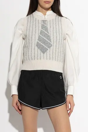 Kenzo Sleeveless Knit Top With Lurex Detail - Cream