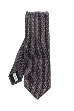 FERRAGAMO Geometric Print Silk Necktie - Black