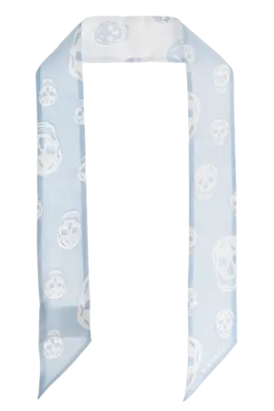 Alexander McQueen Silk Scarf With A Distinctive Skull Motif Light Blue