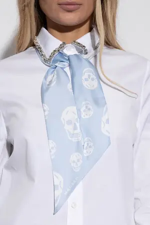 Alexander McQueen Silk Scarf With A Distinctive Skull Motif - Light Blue