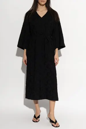 Munthe Byrus Embossed Floral Midi Dress - Black