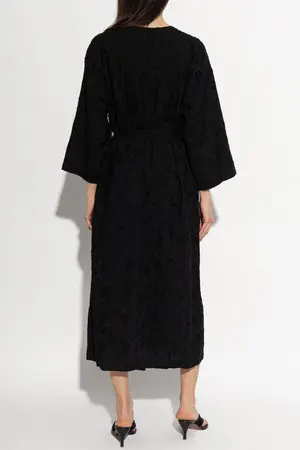 Munthe Byrus Embossed Floral Midi Dress - Black