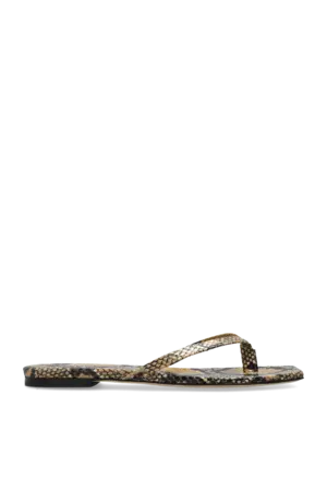 AeydĒ Renee Snakeskin Slides Beige