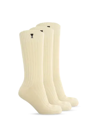 Ami Three-pack Of Socks With Embroidered Logo - Cream