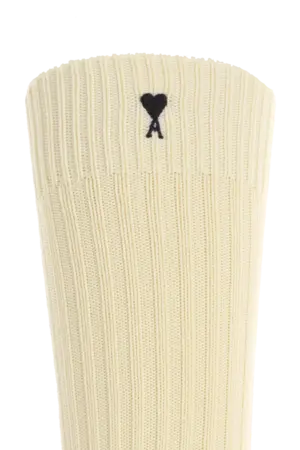Ami Three-pack Of Socks With Embroidered Logo - Cream
