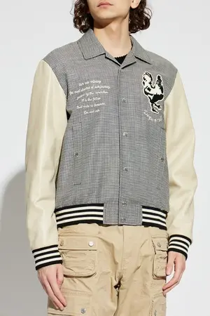 Dsquared2 Houndstooth Pattern Varsity Jacket - Black