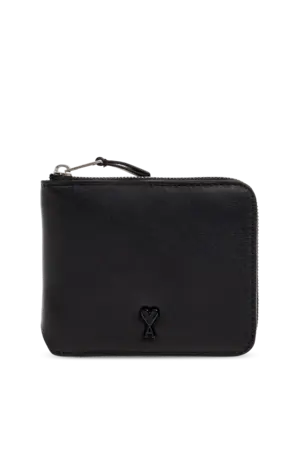 Ami Leather Wallet With Logo - Black