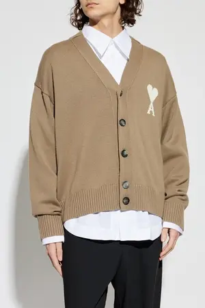 Ami Cardigan With Logo - Brown
