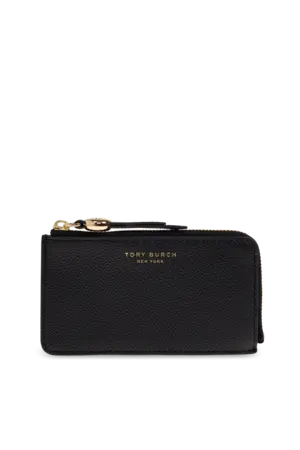 Tory Burch Leather Card Holder With Logo - Black