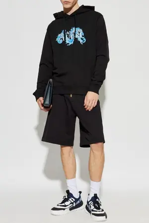 Versace Sweat Shorts With Printed Logo - Black