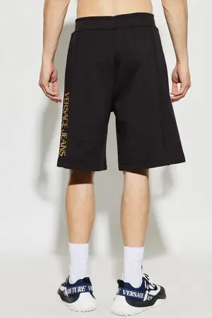 Versace Sweat Shorts With Printed Logo - Black