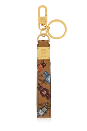Mcm Keychain With Print - Brown