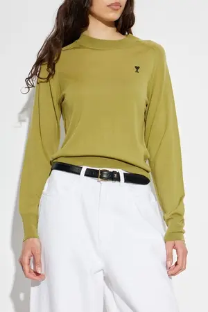 AMI Paris Wool Sweater With Embroidered Logo - Green