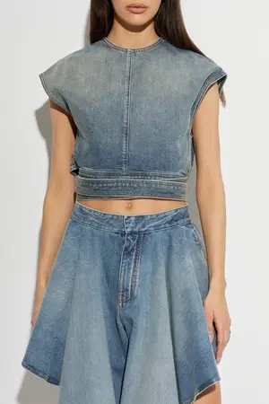 Alaïa Denim Top With Tie Detail - Blue