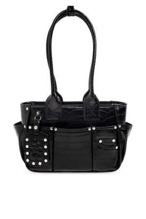 GANNI Croc-embossed Leather Shoulder Bag - Black