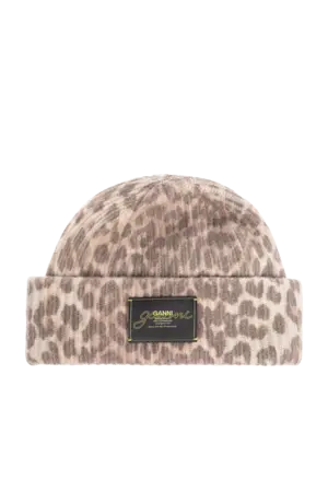 GANNI Animal Print Beanie - Beige