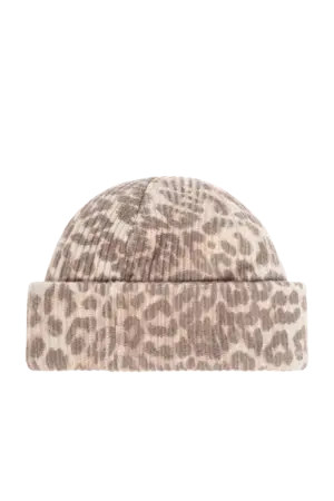 GANNI Animal Print Beanie - Beige
