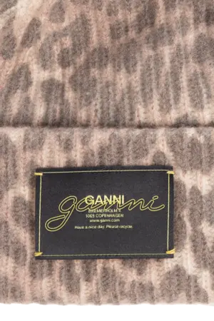 GANNI Animal Print Beanie - Beige