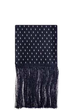 FERRAGAMO Silk Scarf With Fringes - Navy Blue
