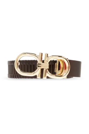 FERRAGAMO Leather Belt With Gold Tone Buckle - Brown