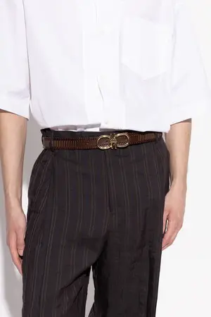 FERRAGAMO Leather Belt With Gold Tone Buckle - Brown