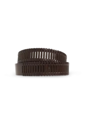 FERRAGAMO Leather Belt With Gold Tone Buckle - Brown