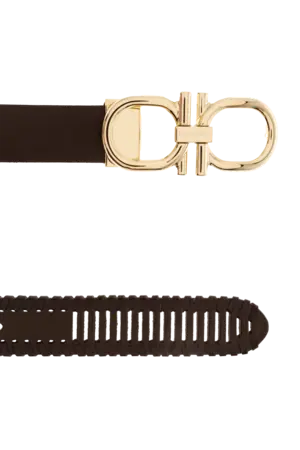 FERRAGAMO Leather Belt With Gold Tone Buckle - Brown